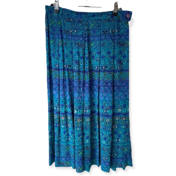 Koret | Skirts | Vintage Blue Green Patterned Box Pleat Pleated Midi ...
